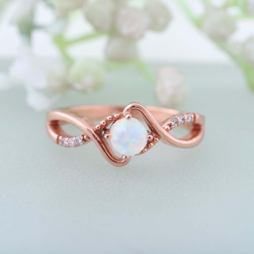 Nature Inspired Opal Ring, Rose Gold Opal Engagement Ring, Crossover ...