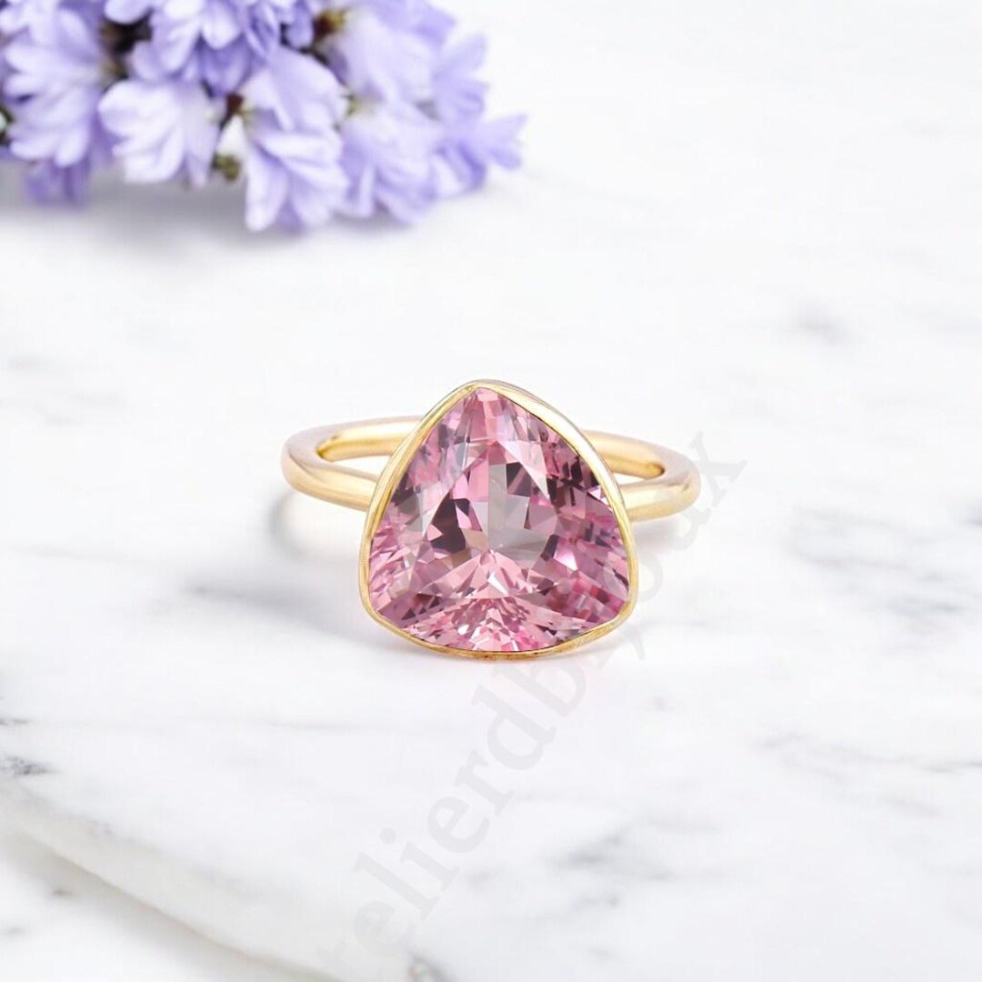 Flawless Pink Madagascar Morganite Ring Women Trilliant Cut Solitaire ...