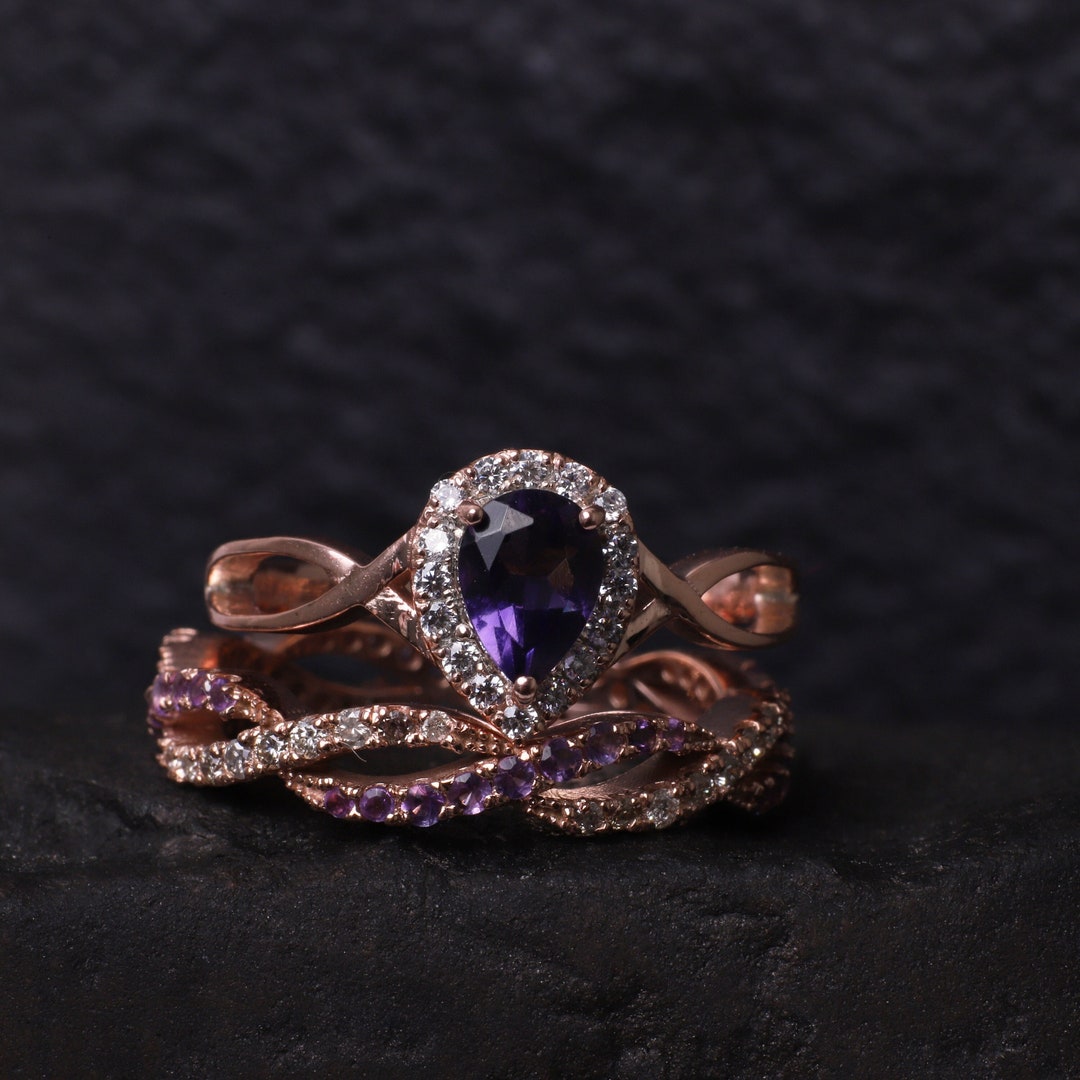Vintage Amethyst Wedding Ring Set, Infinity Amethyst Alternative Band ...