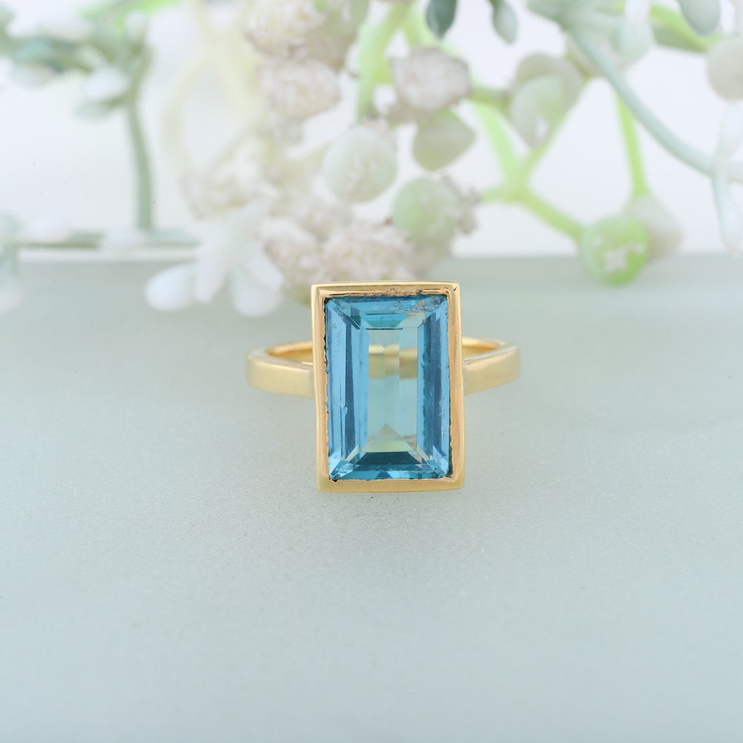 Emerald Cut Aquamarine Engagement Ring, March Birthstone, Bridal ...