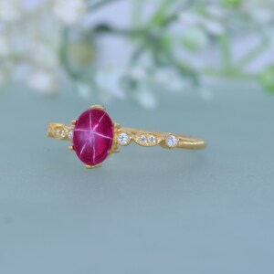 Vintage Star Ruby Engagement Ring, 14K Yellow Gold Diamond Jewelry ...