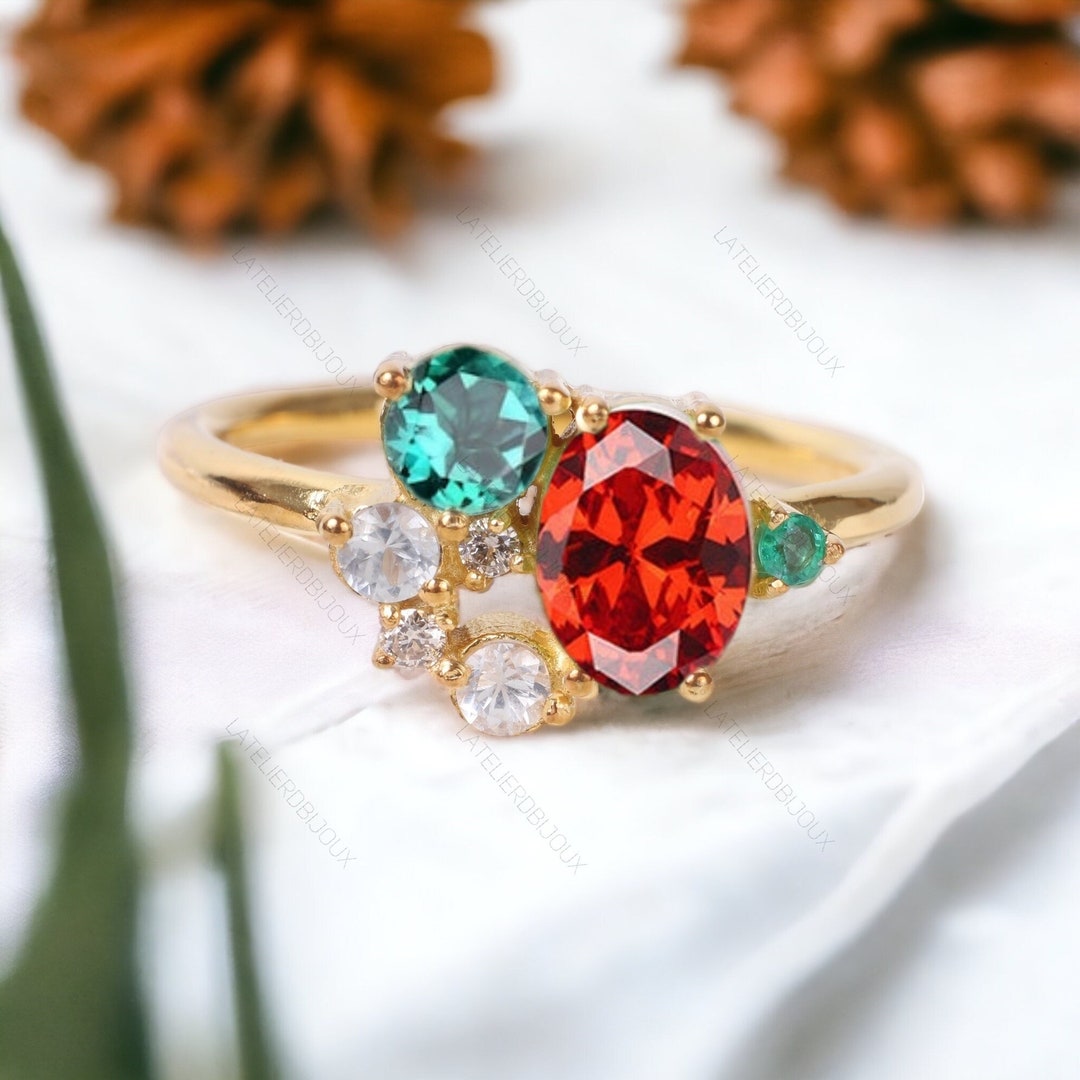 Cluster Red Garnet Ring, Cluster Engagement Ring, Multi Stone Cluster ...
