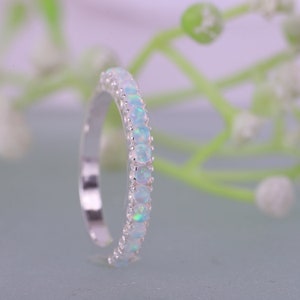 Fire Opal Band, 925 Sterling Silver Wedding Band, Handmade Women ...