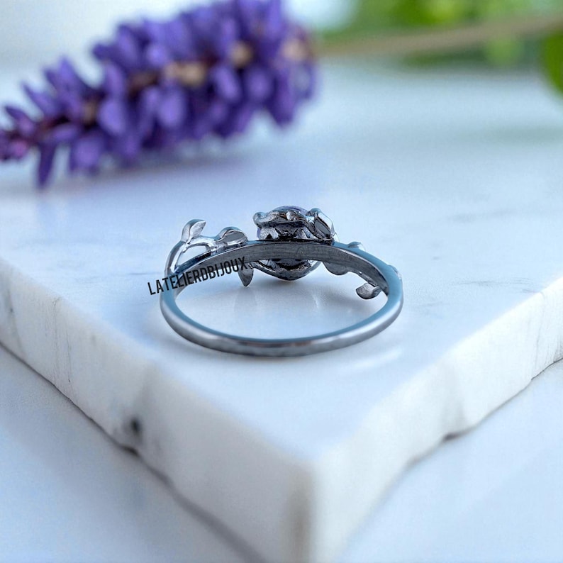 Gothic Moonstone Engagement Ring Unique Art Deco 14k Black Gold Promise ...