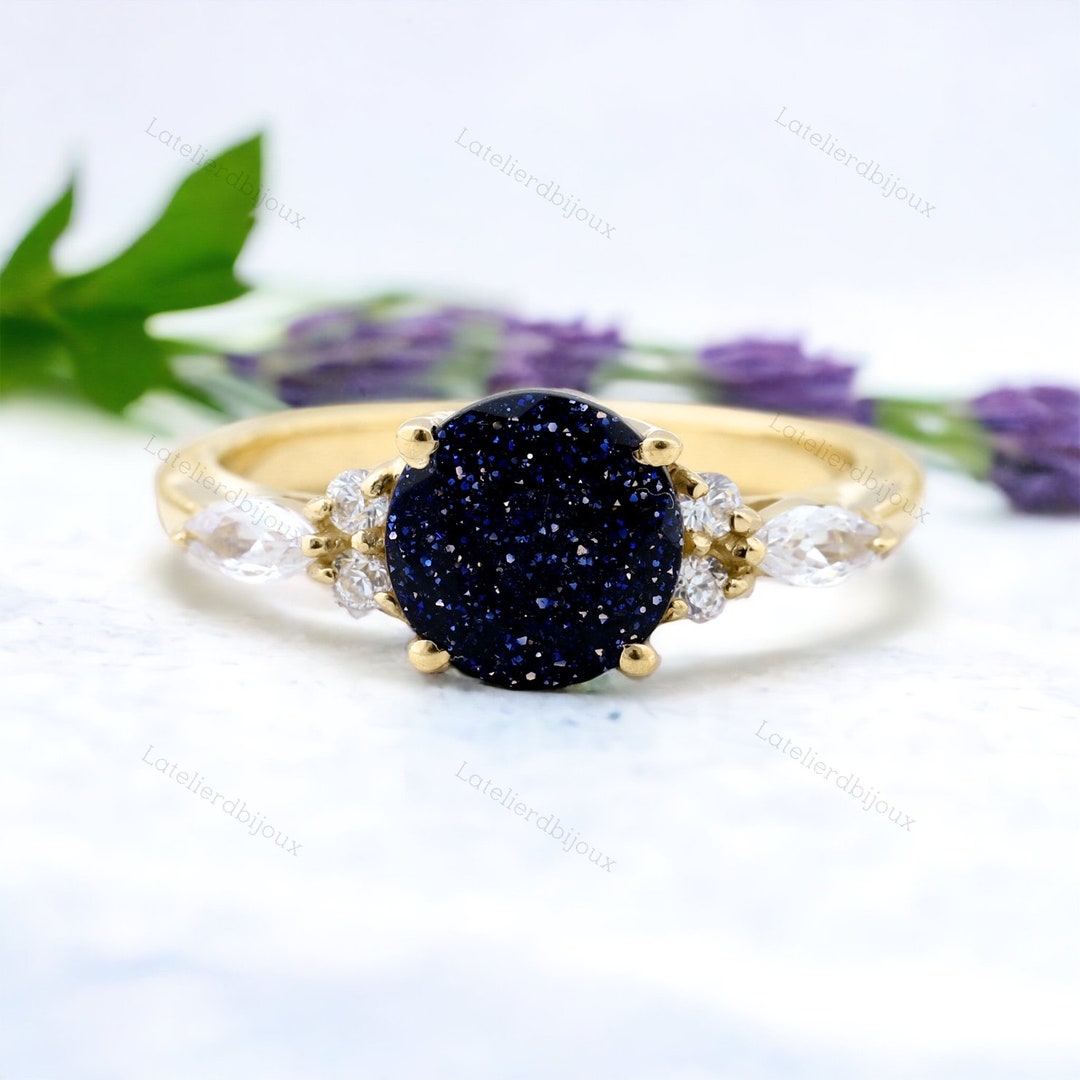 Galaxy Sandstone Cluster Wedding Ring, 14K Rose Gold Diamond Jewelry ...