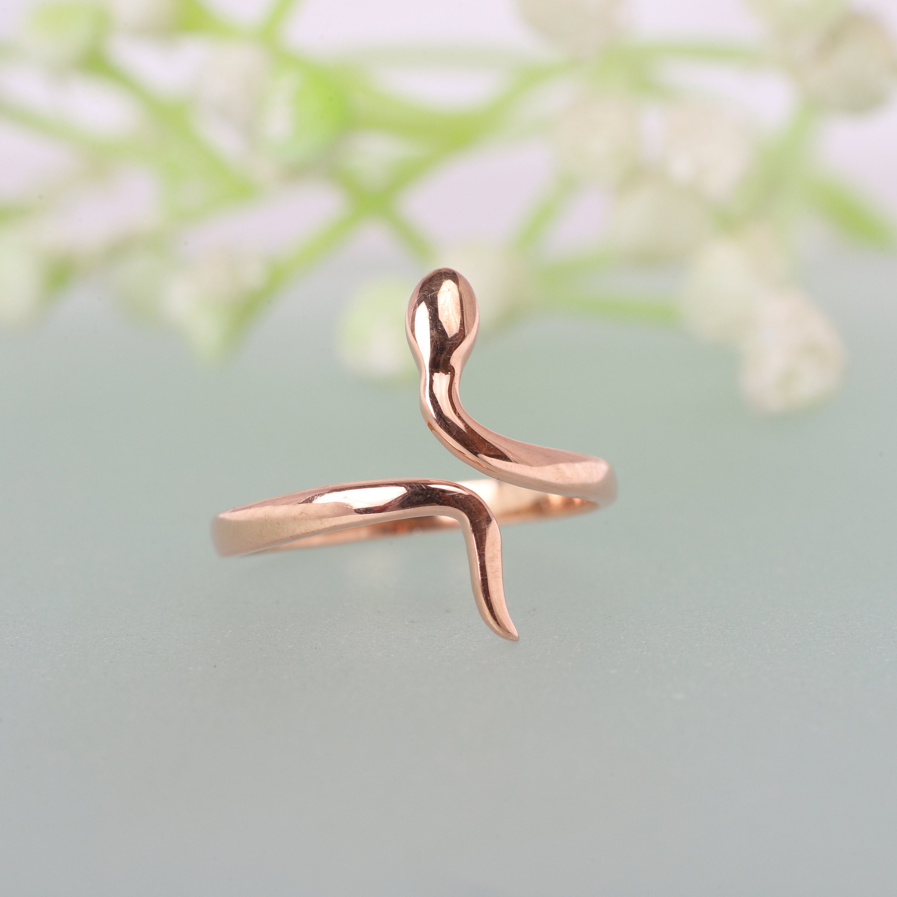 14K Rose Gold Snake Ring Elegant Spiral Ring Handmade - Etsy