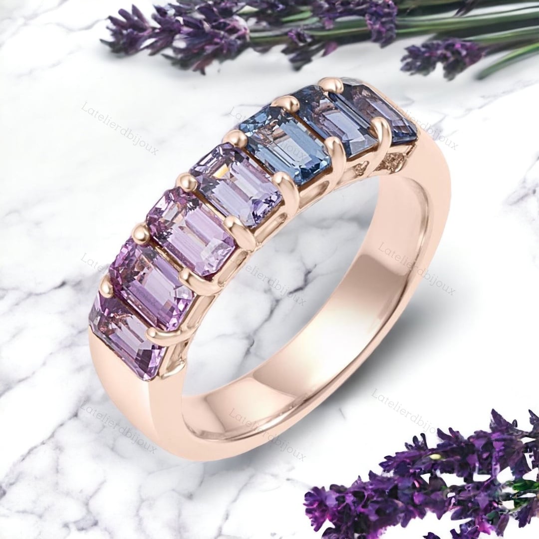 Rainbow Gemstone Eternity Band, 14k Gold Sapphire Promise Ring, Half ...