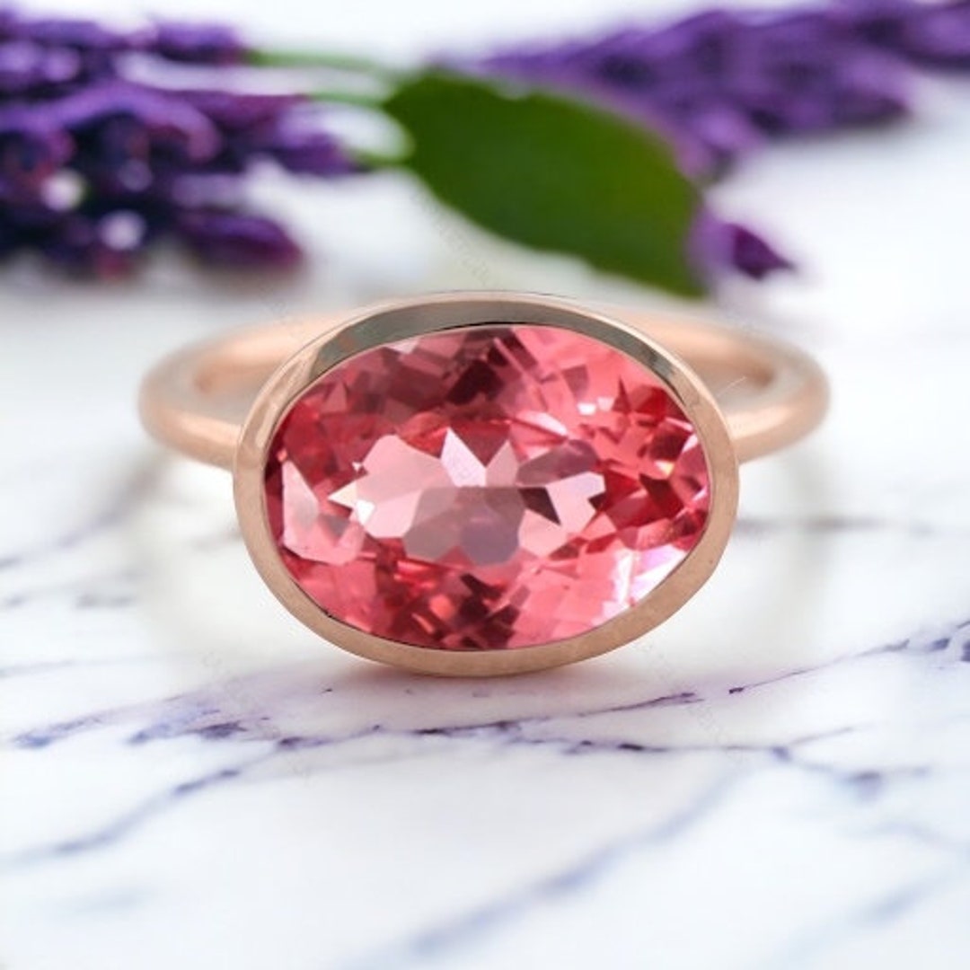 Big Padparadscha Sapphire Ring, Large Gemstone Ring, Delicate Bridal ...
