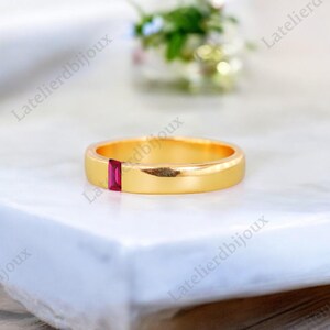 Ruby Baguette Stacking Engagement Ring, Gold Minimalist Ring, Simple ...