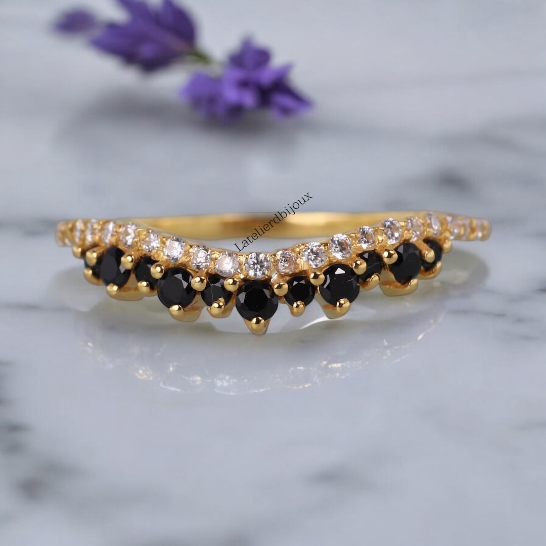 Onyx Diamond Band, Natural Onyx Half Eternity Band, Black Gemstone Onyx ...