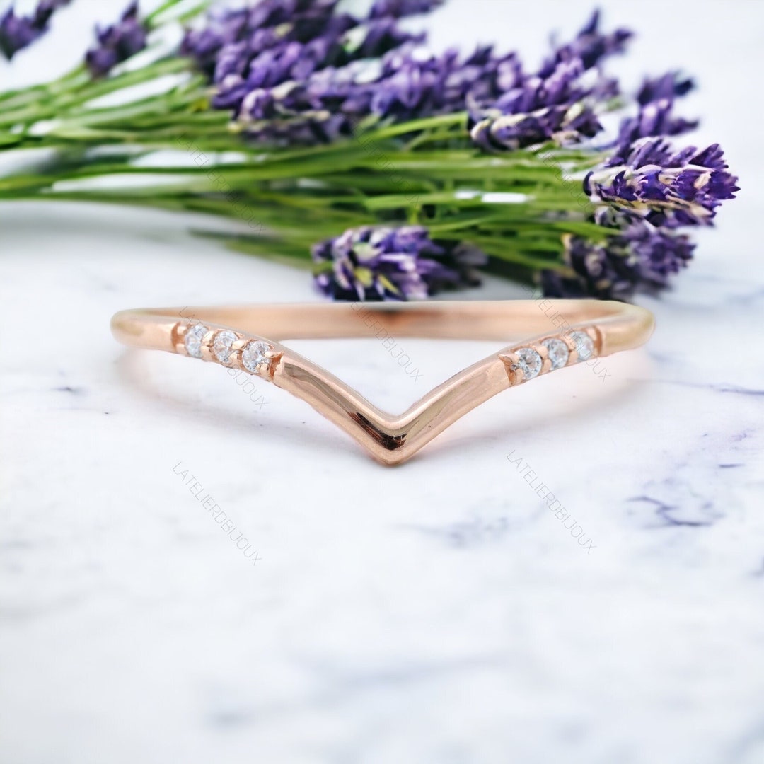 Curved Gold Dainty Band, Chevron Ring, Gold Band, Contour Band, V Band ...