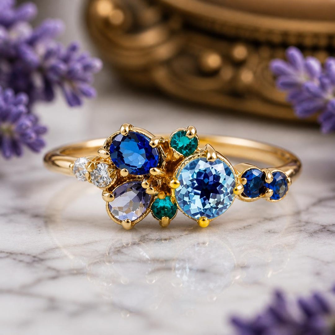 Mixed Stone Cluster Ring Alexandrite Ring London Blue Topaz Sapphire ...