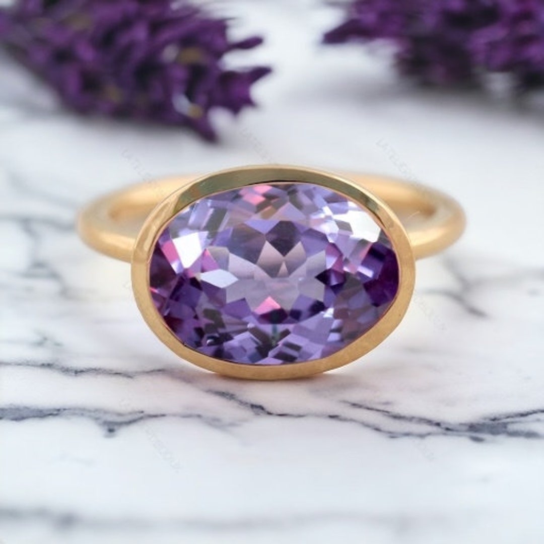 Color Changing Alexandrite Ring, Large Gemstone Ring, Bezel Set Women ...