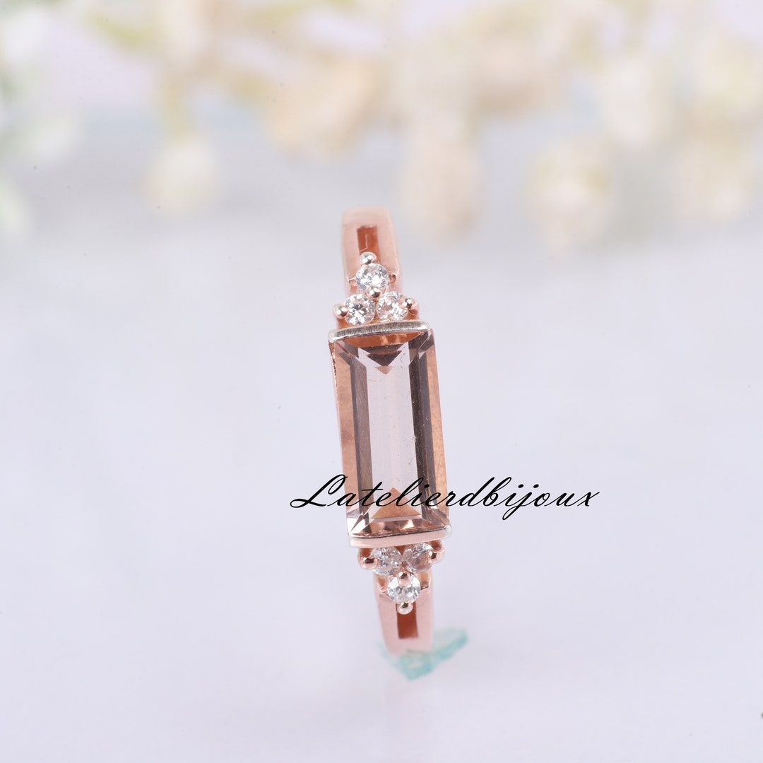 Baguette Cut Morganite Engagement Ring, Peach Gemstone Ring ...