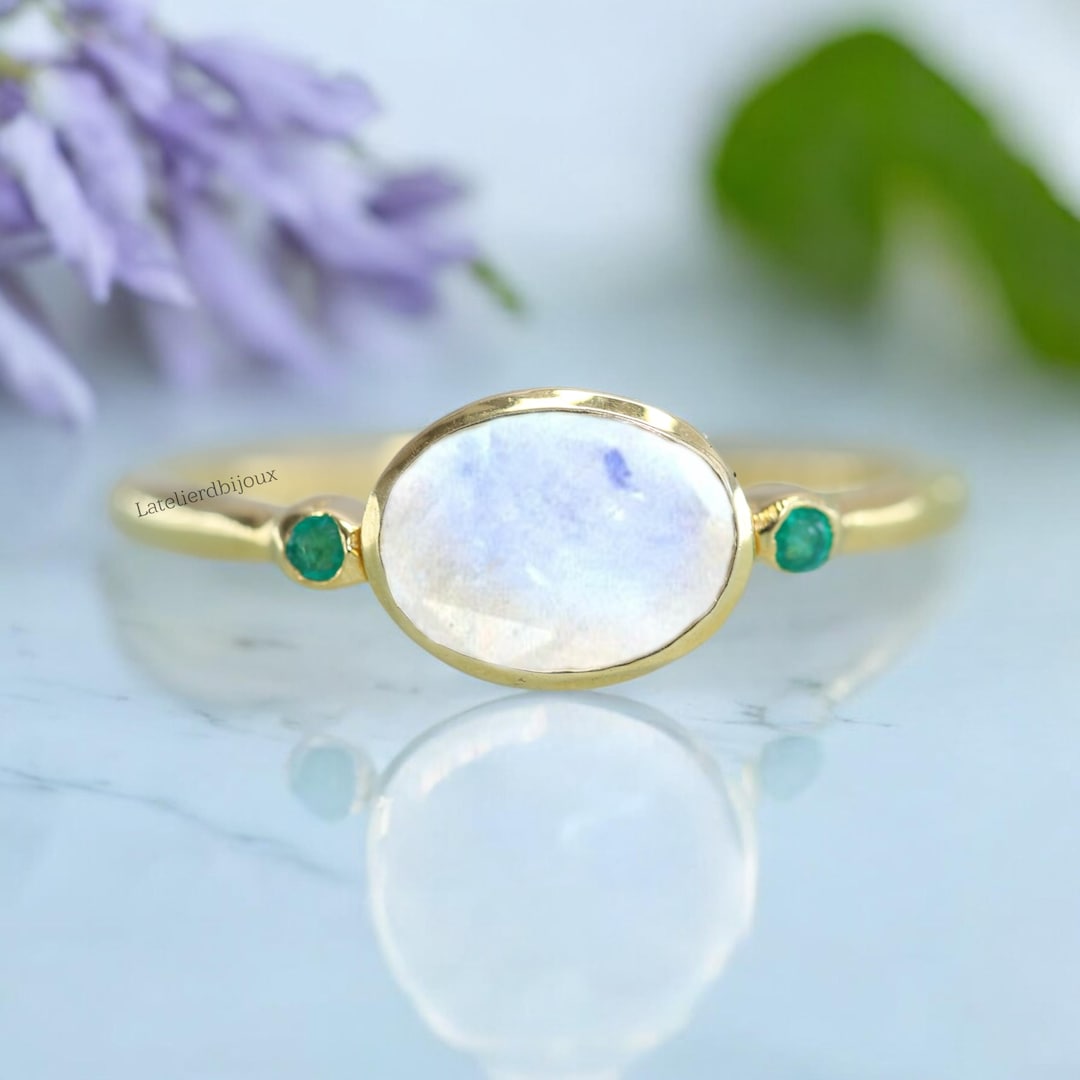 Moonstone Gold Ring, Natural Gemstone Ring, Bezel Set Gold Ring Delicate Bridal Personalized ...