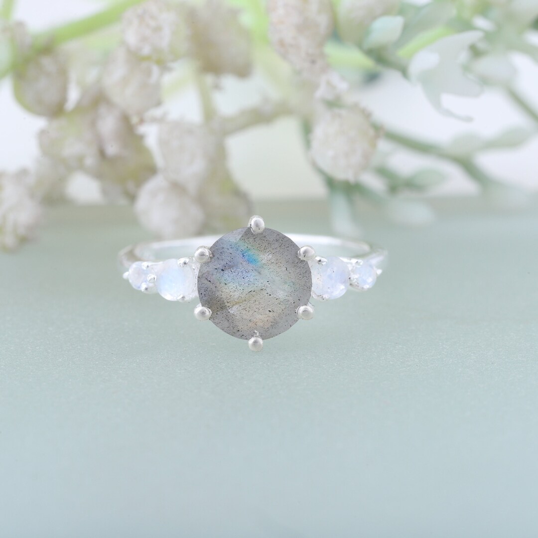 Natural Labradorite Engagement Ring, Moonstone Proposal Ring, Unique ...