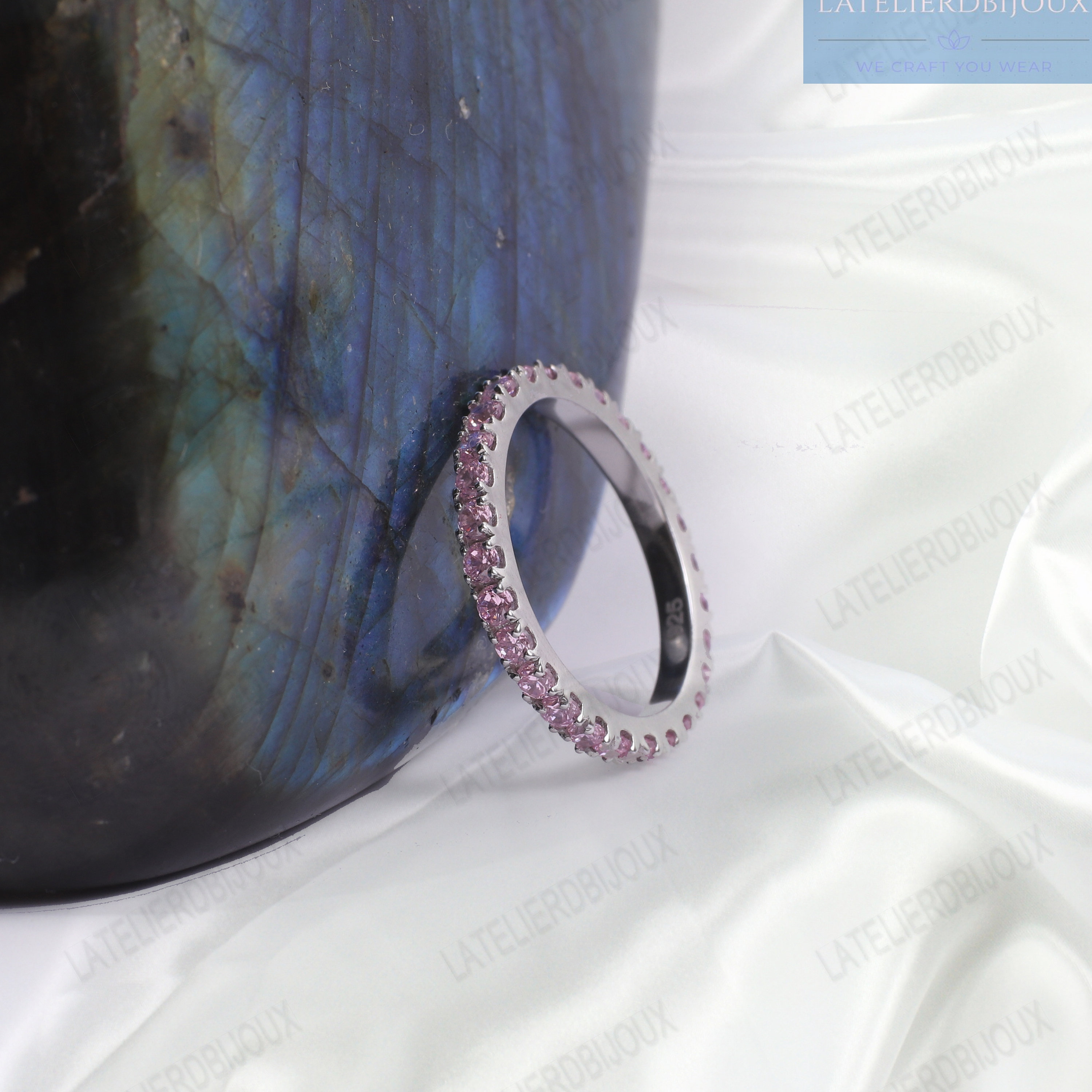 Antique Pink Sapphire Eternity Band 14K White Gold Dainty - Etsy