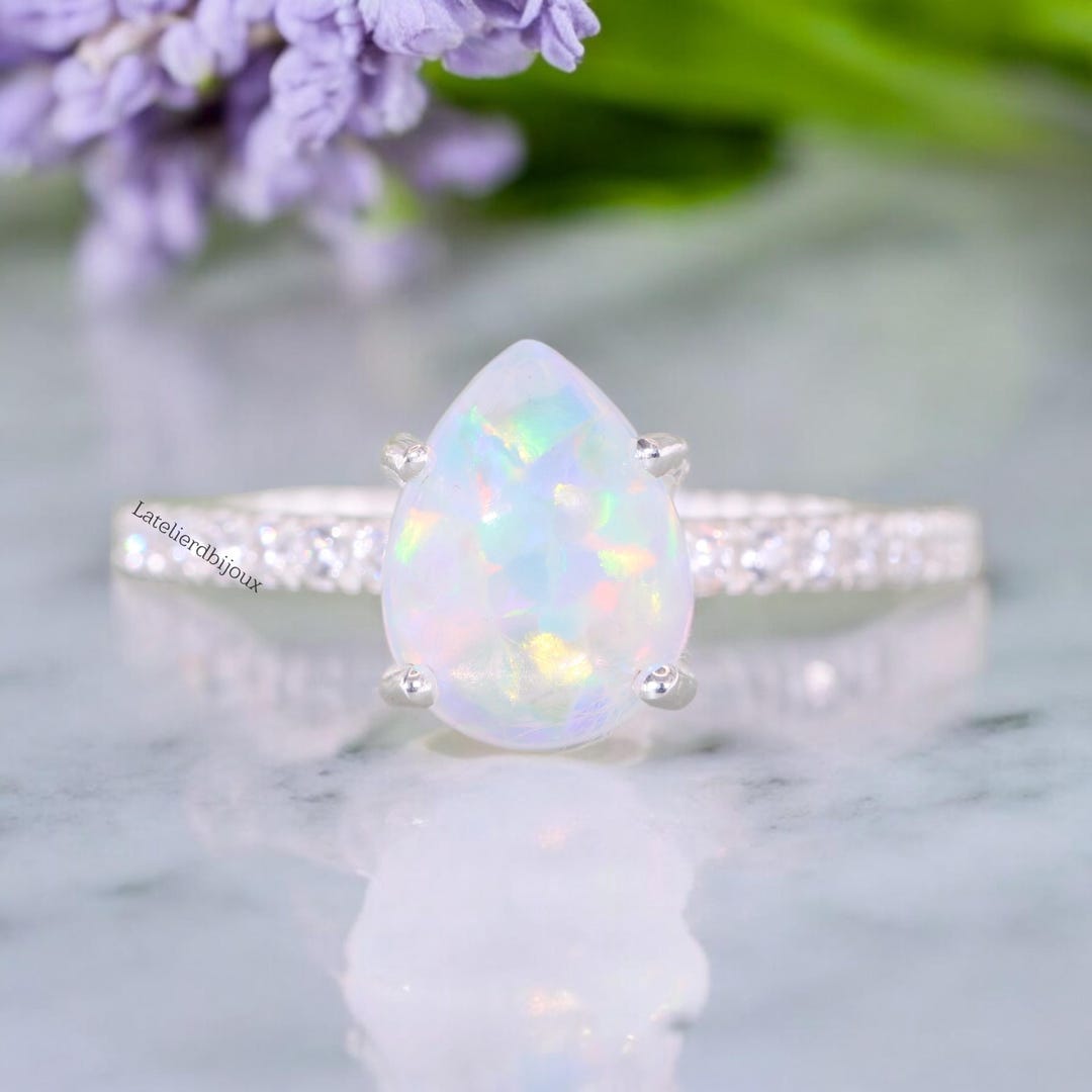 Antique Pear Shape Opal Engagement Ring Opal Art Deco Wedding Ring 14k ...