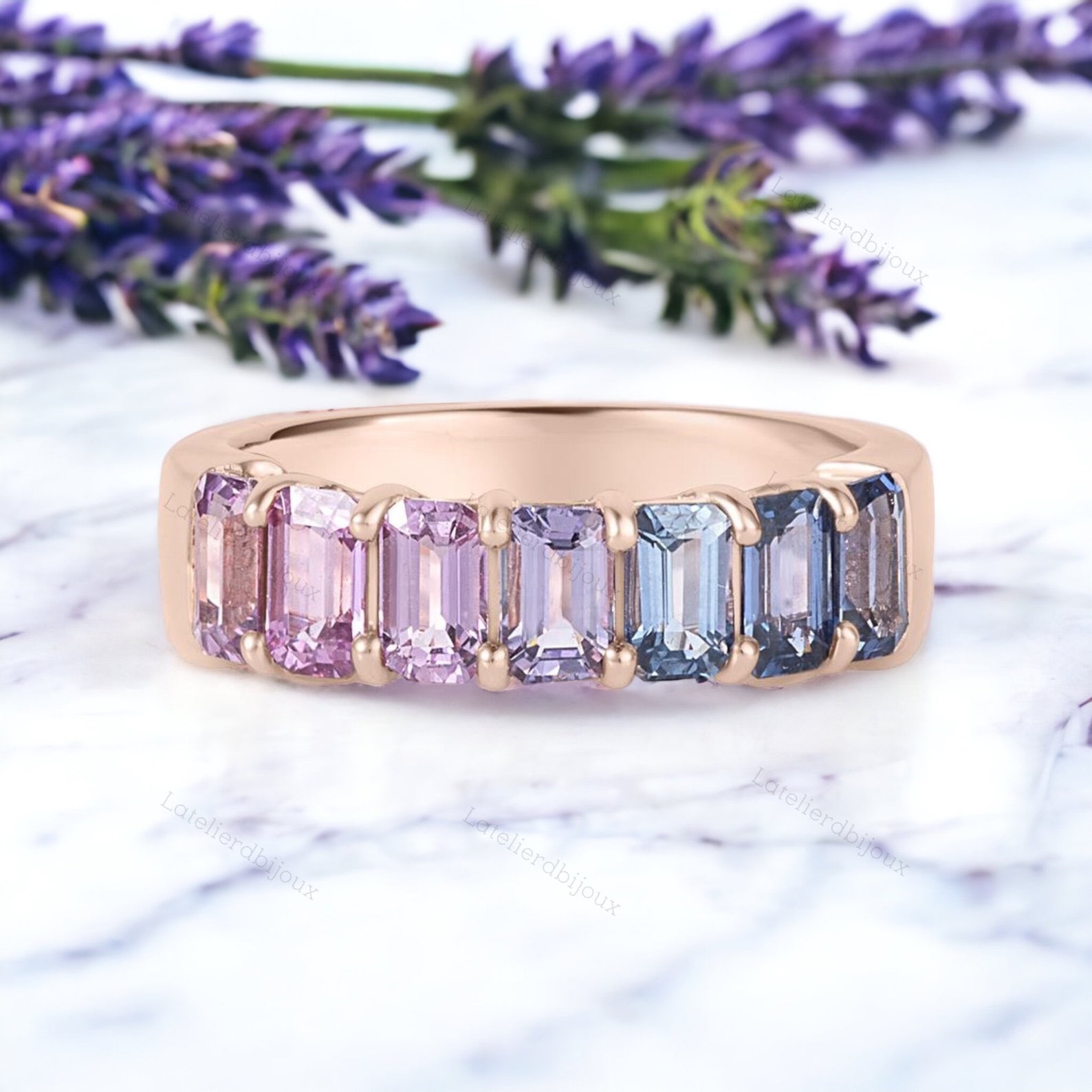 Rainbow Gemstone Eternity Band, 14k Gold Sapphire Promise Ring, Half ...