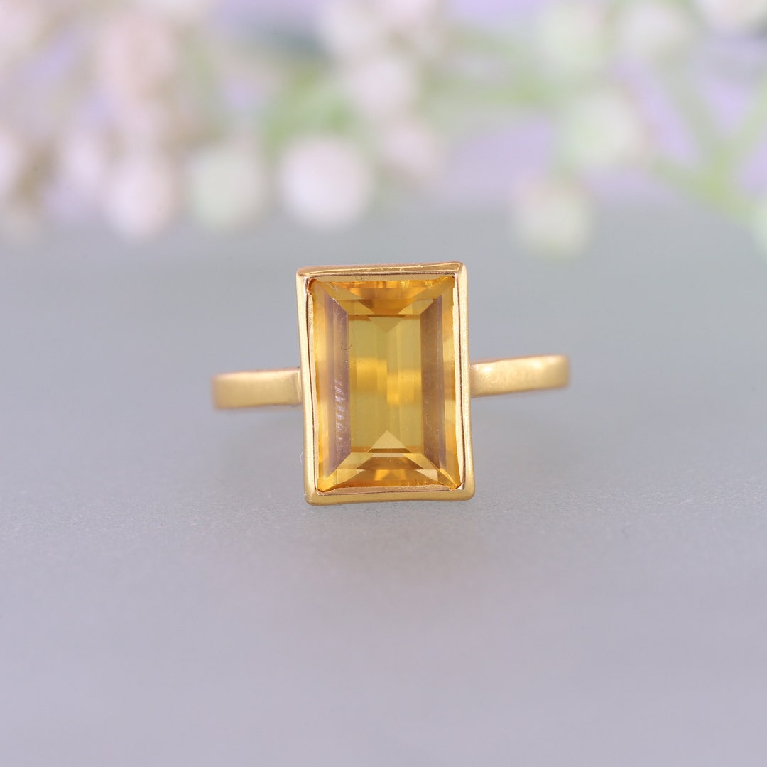 Emerald Cut Citrine Ring, November Birthstone Jewelry, Statement Ring ...