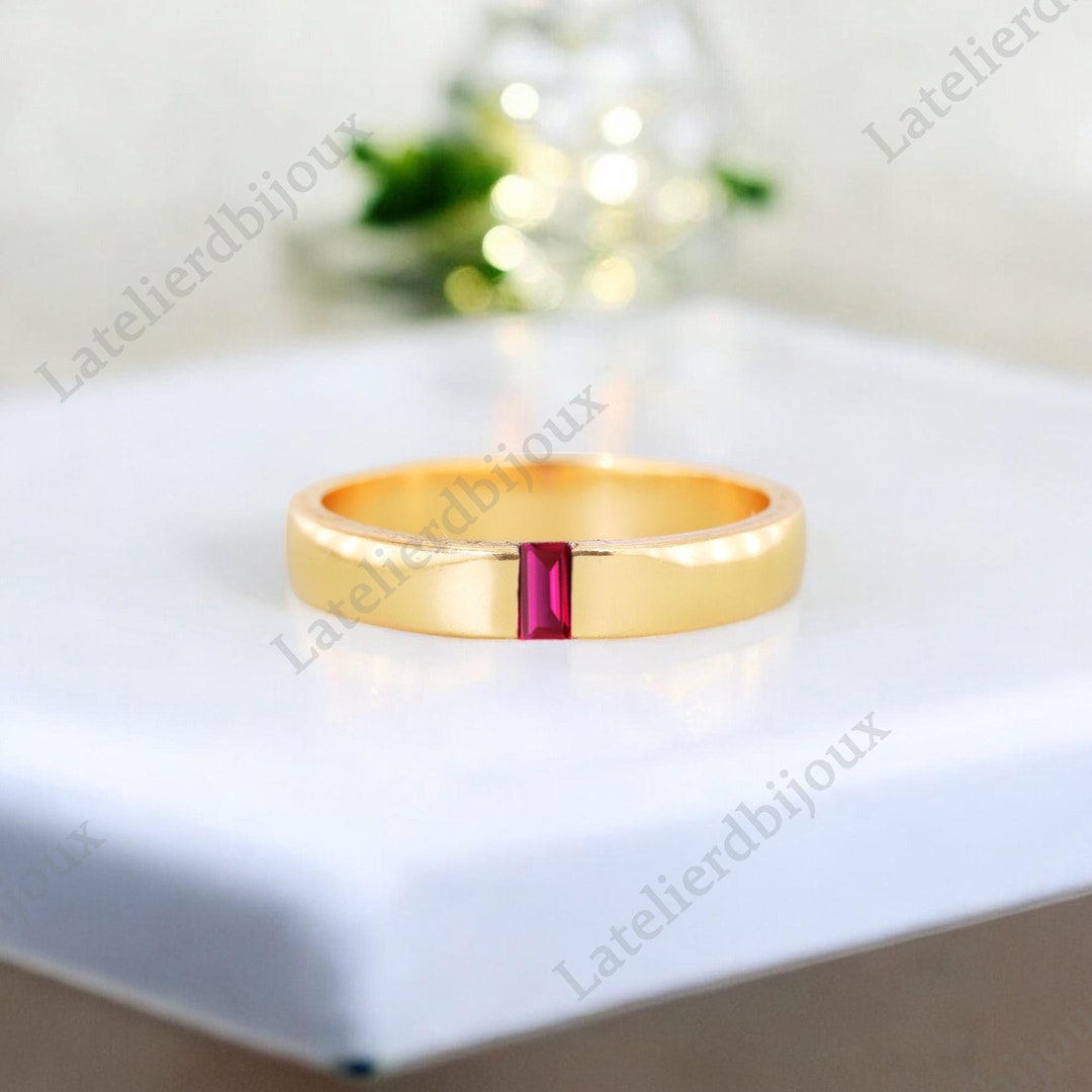 Ruby Baguette Stacking Engagement Ring, Gold Minimalist Ring, Simple ...