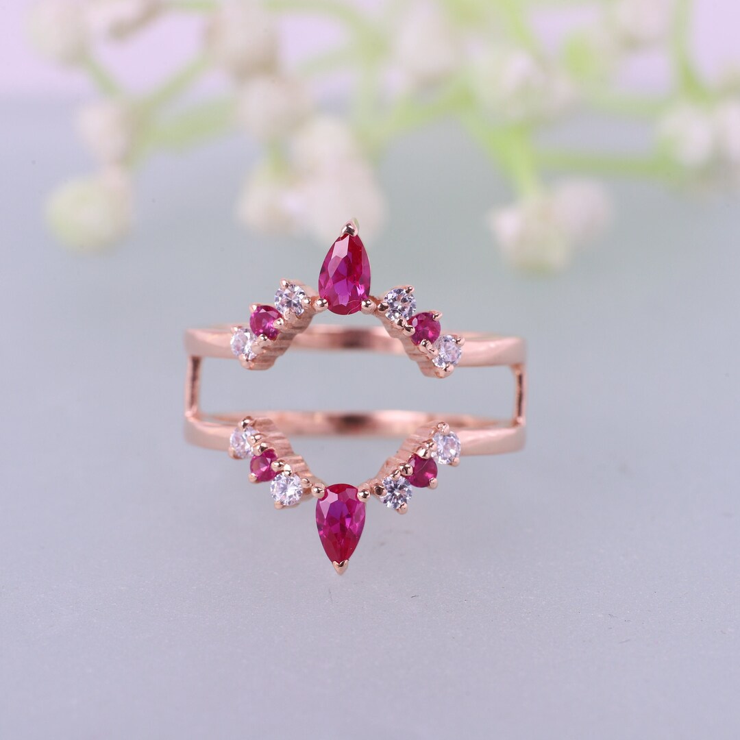 Ruby Wedding Ring Enhancer, 14K Rose Gold Engagement Ring Enhancer ...