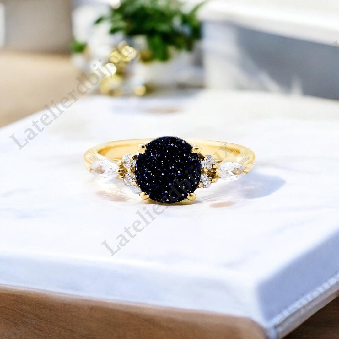 Galaxy Sandstone Cluster Wedding Ring, 14K Rose Gold Diamond Jewelry ...