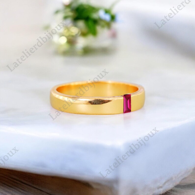 Ruby Baguette Stacking Engagement Ring, Gold Minimalist Ring, Simple ...
