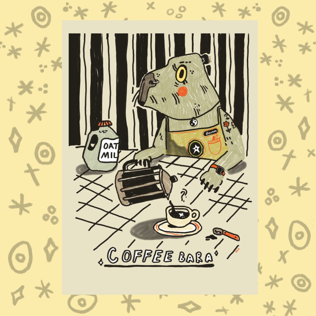 Coffee Bara Capybara Barista Illustration Print - Etsy