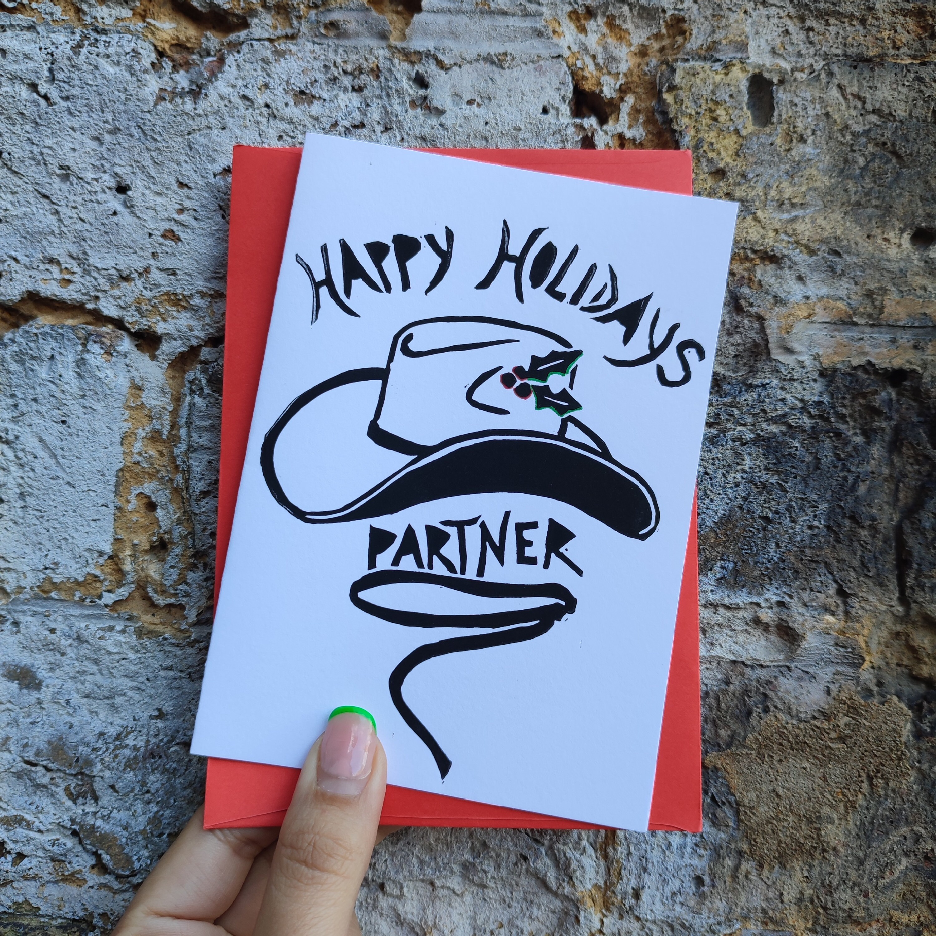 Cowboy Festive Holiday Greetings Card Lino Print Lino Cut - Etsy