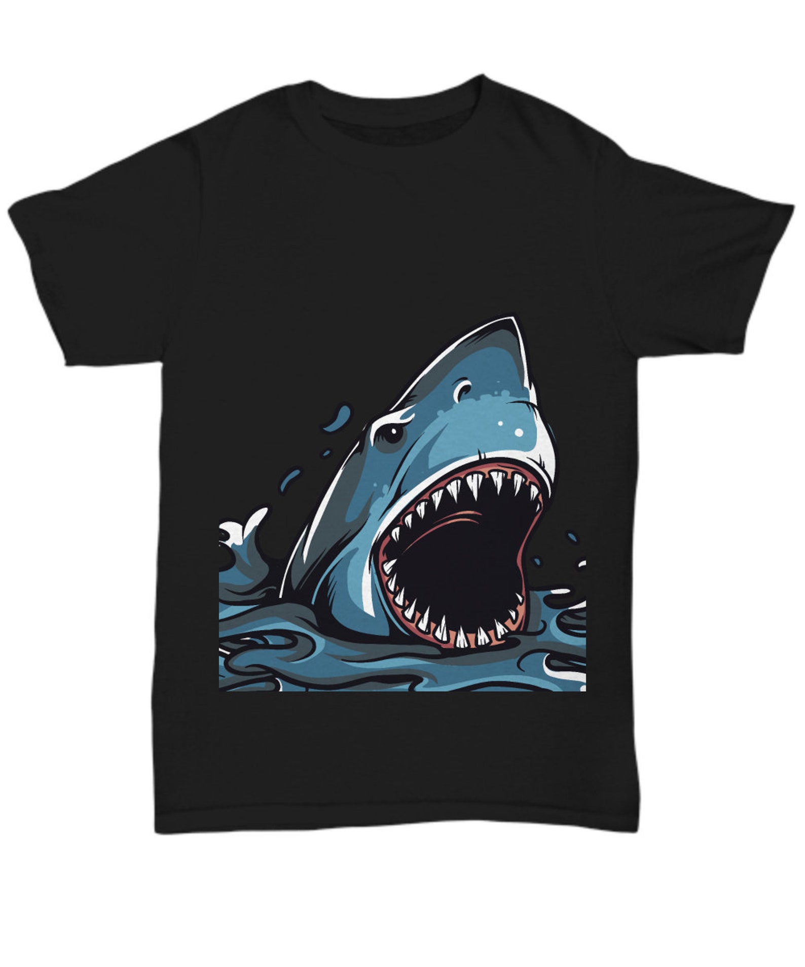 Shark Tshirt Shark Attack Black Unisex Tee Etsy
