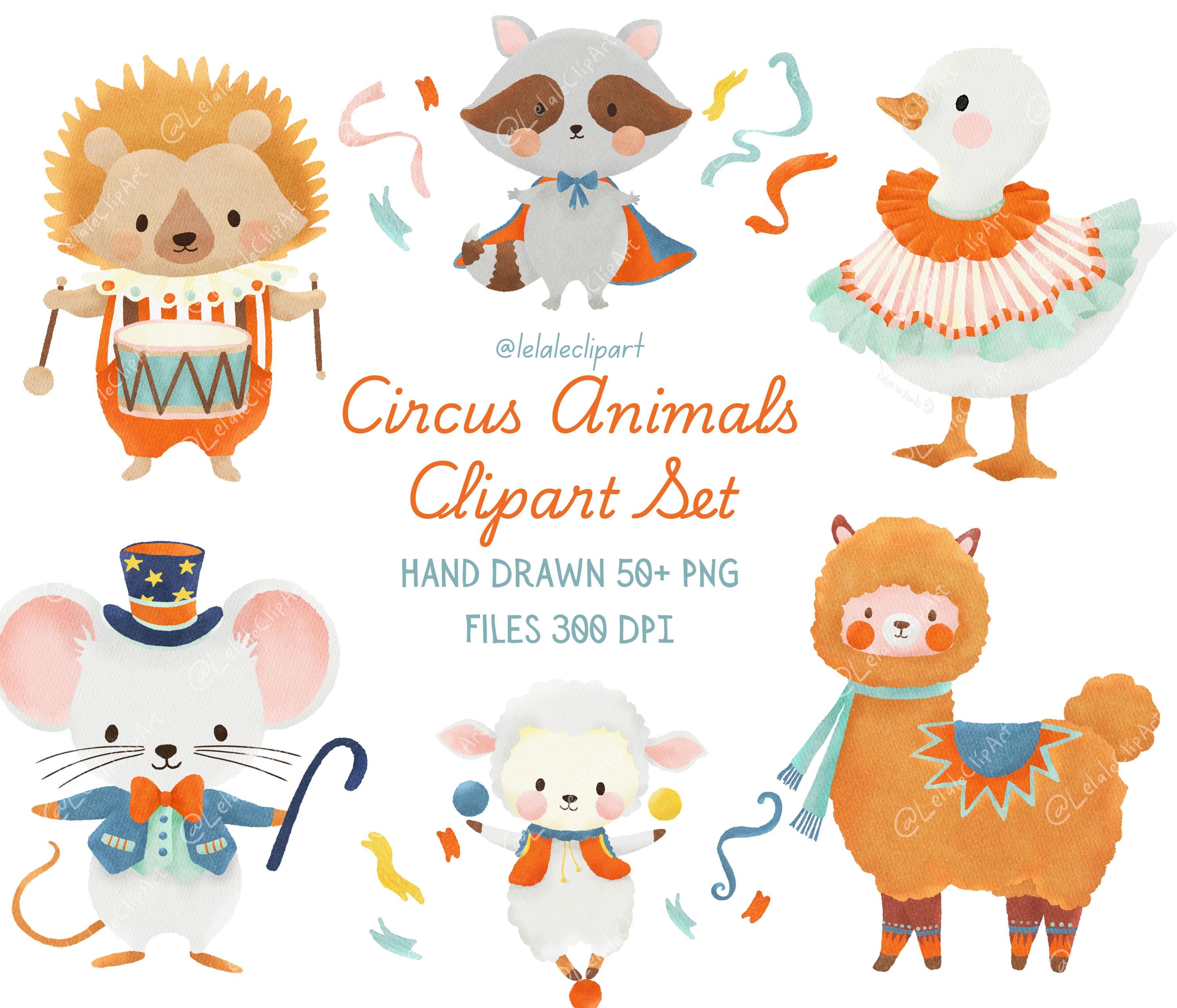 Circus Animals Clipart Set PNG Hand Drawn, Cute Vintage Circus ...