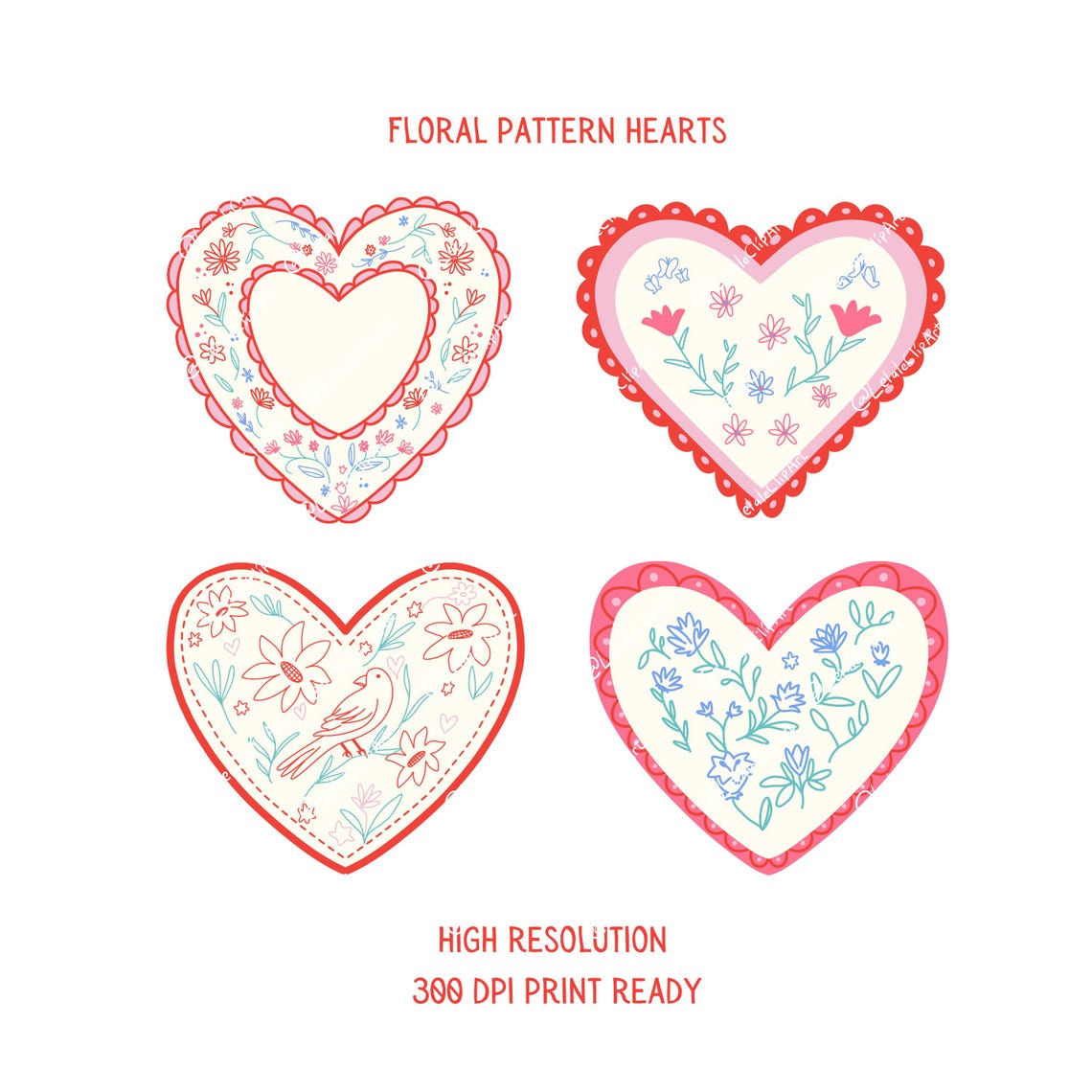 Decorative Heart Clipart PNG Bundle | Cute Love Hearts, Floral ...
