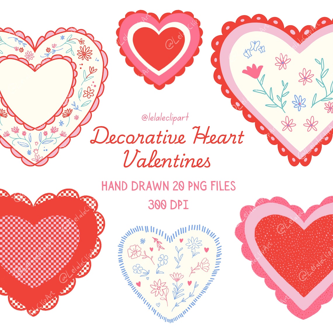 Decorative Heart Clipart PNG Bundle | Cute Love Hearts, Floral ...
