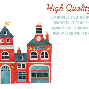 Firefighter Watercolor Clipart Set, Fire Truck & Fire Station PNG, Cute ...