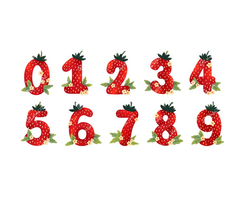 Strawberry Clipart Set Cute Hand Drawn Bows Cakes Ice Cream Desserts ...
