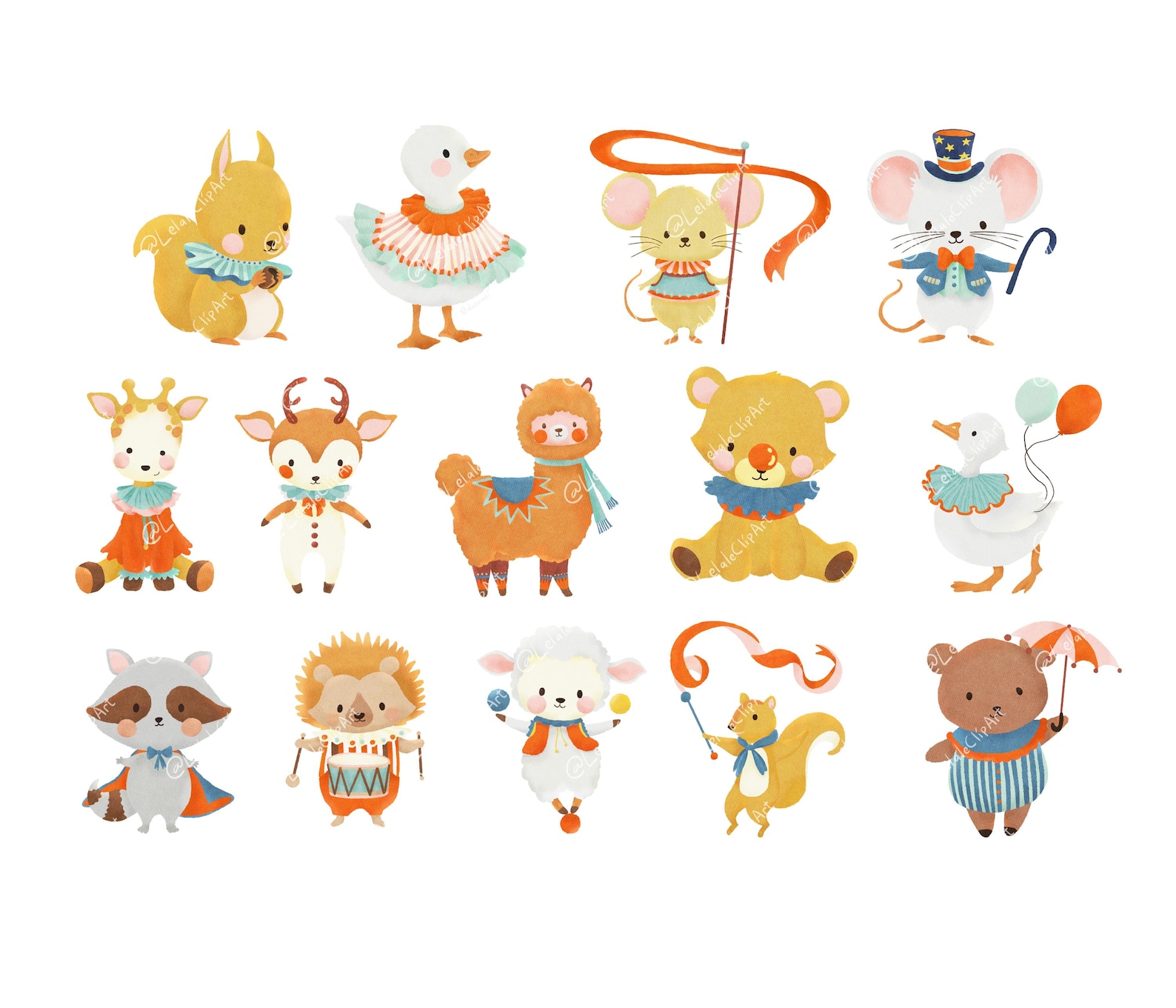 Circus Animals Clipart Set PNG Hand Drawn, Cute Vintage Circus ...