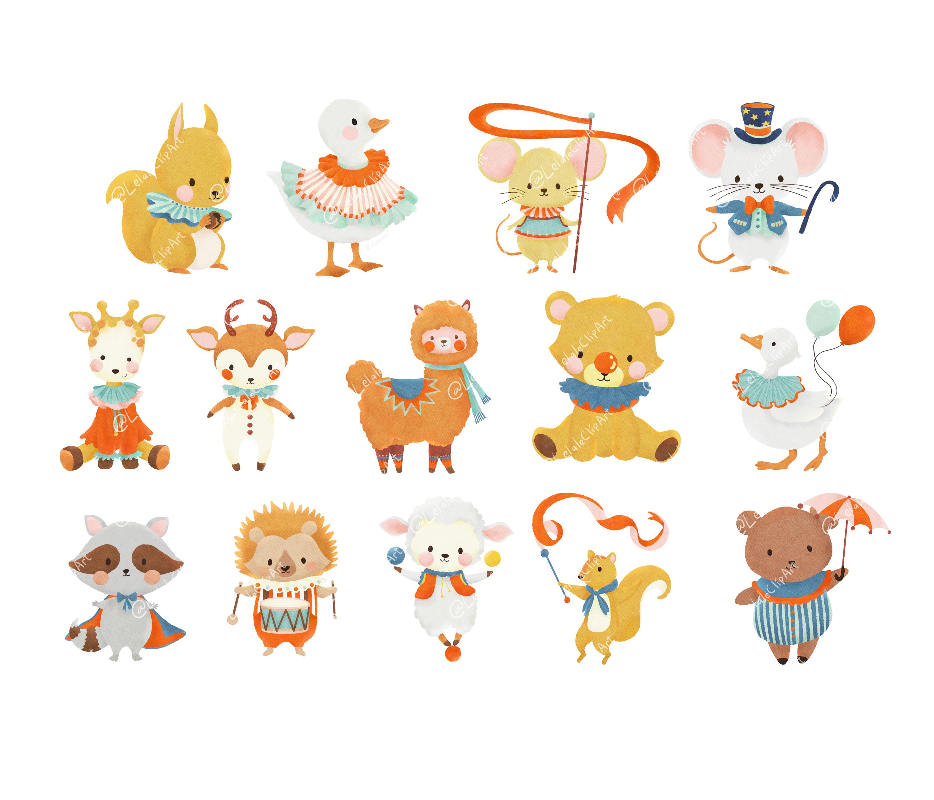 Circus Animals Clipart Set PNG Hand Drawn, Cute Vintage Circus ...