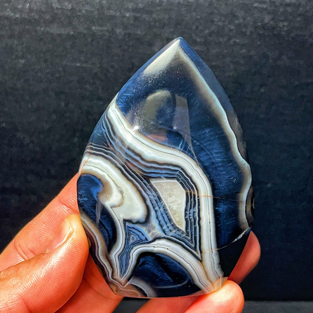 Polished Black Silk Banded Agate Crystal Point: Reiki Healing Stone - Etsy