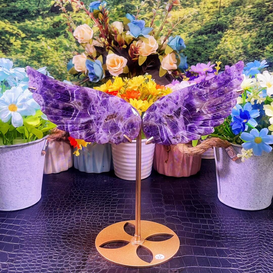 Natural Dream Amethyst Crystal Angel Wings, Hand Carved Crystal Wings ...