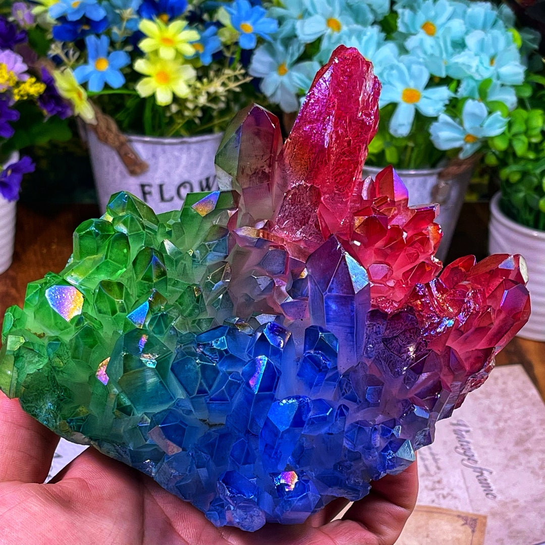 Rainbow Titanium Quartz Cluster,crystal Point,quartz Vug,mineral ...