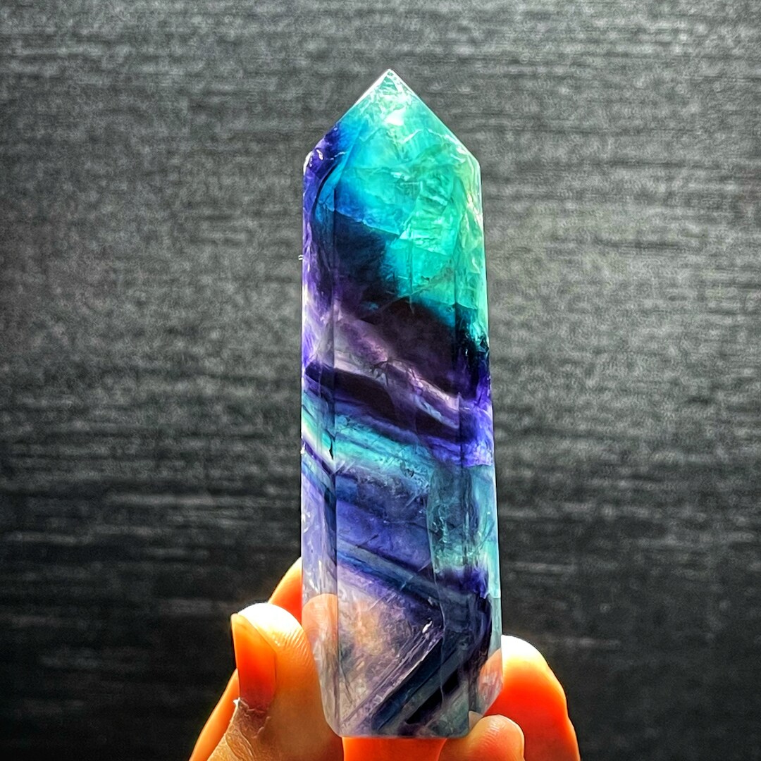 Hand Carved Rainbow Fluorite Obelisk: Crystal Decor - Etsy