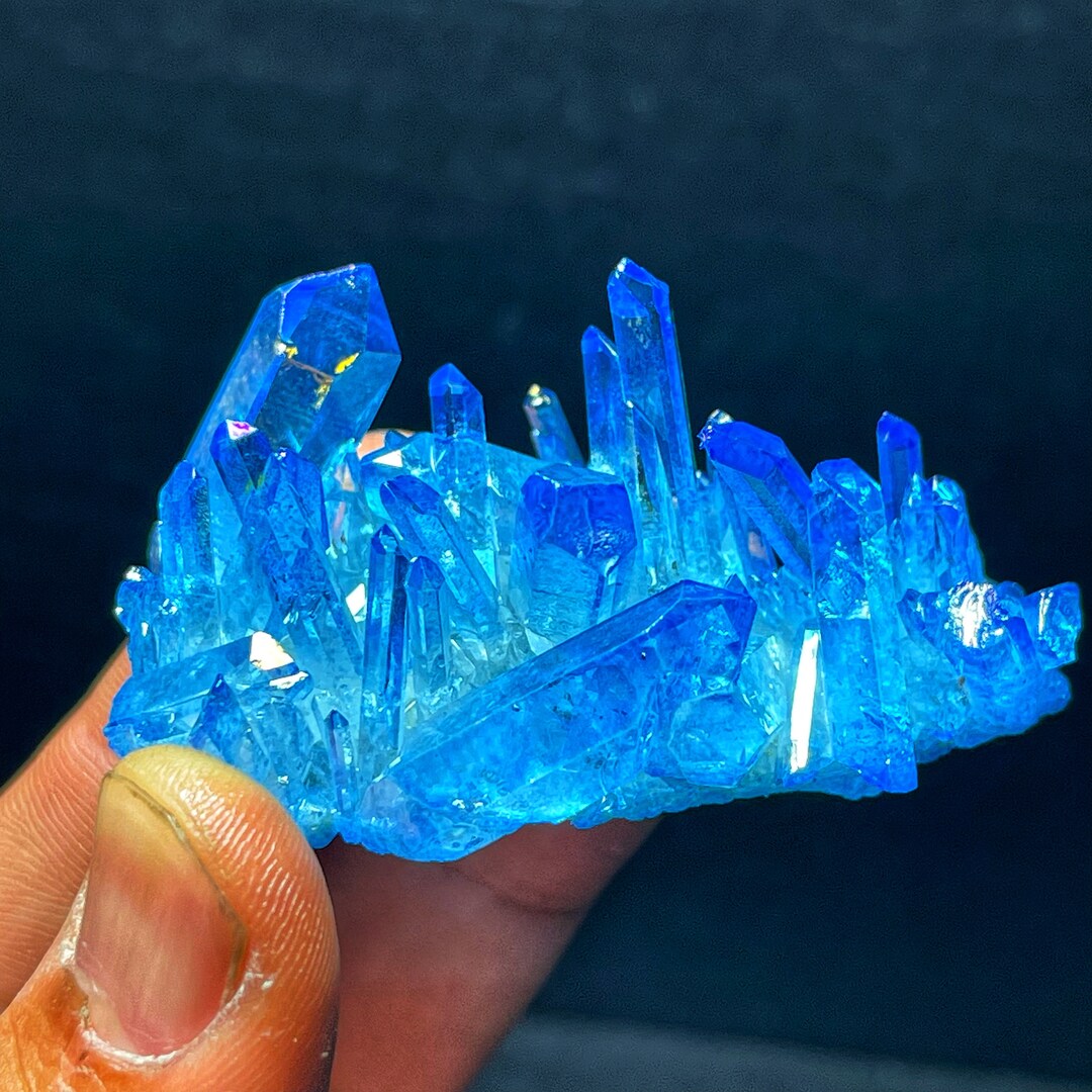 Blue Titanium Quartz Crystal Cluster: Mineral Specimen, Reiki Healing ...