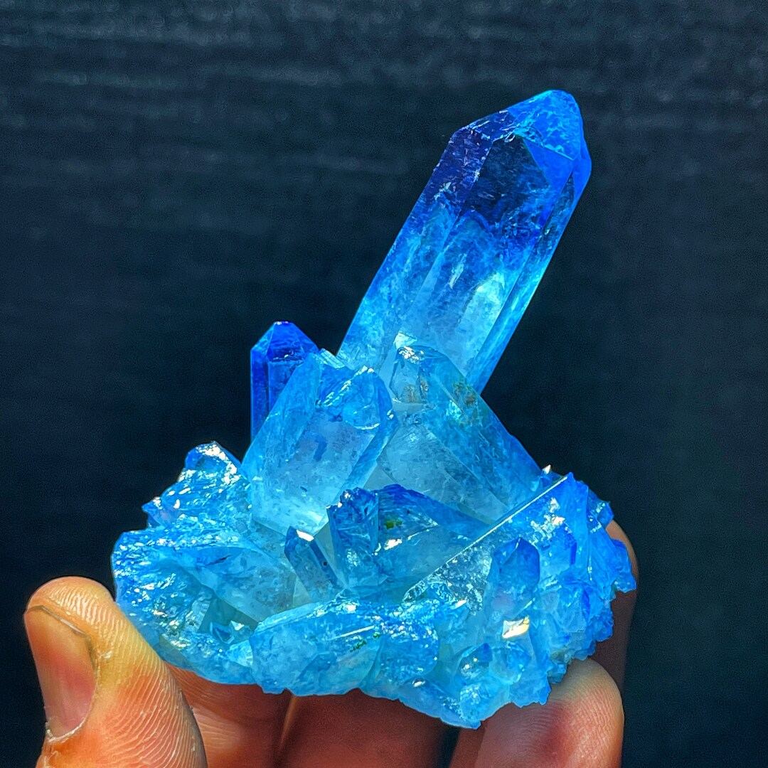 Blue Rainbow Titanium Quartz Cluster,crystal Point,quartz Vug,mineral ...