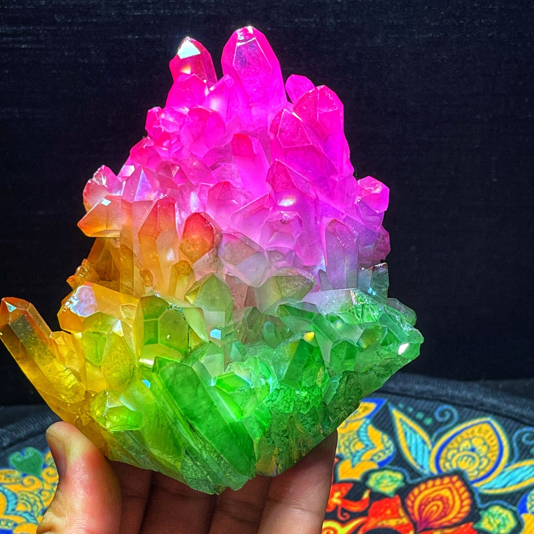Rainbow Titanium Quartz Cluster,crystal Point,quartz Vug,mineral ...
