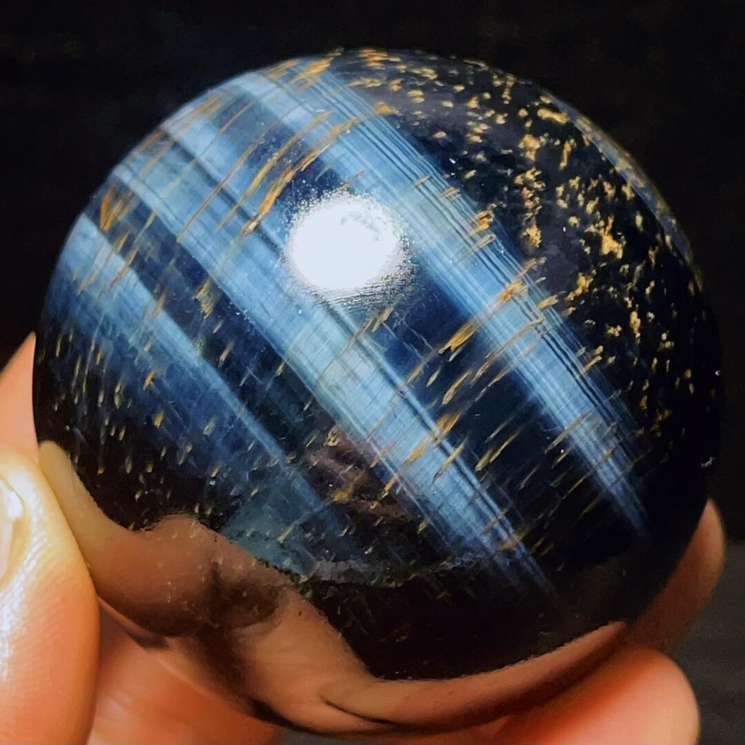 Blue Tiger Eye Quartz Crystal Sphere: Reiki Healing Stone, Home Decor ...