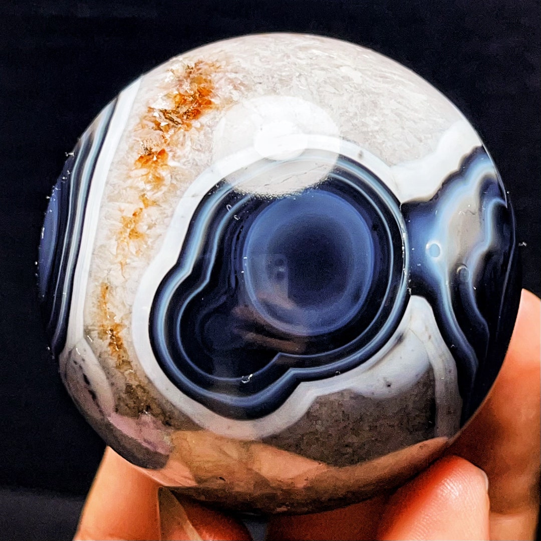 Polished Black Gobi Agate Eye Crystal Ball: Sardonyx Gemstone, Reiki ...