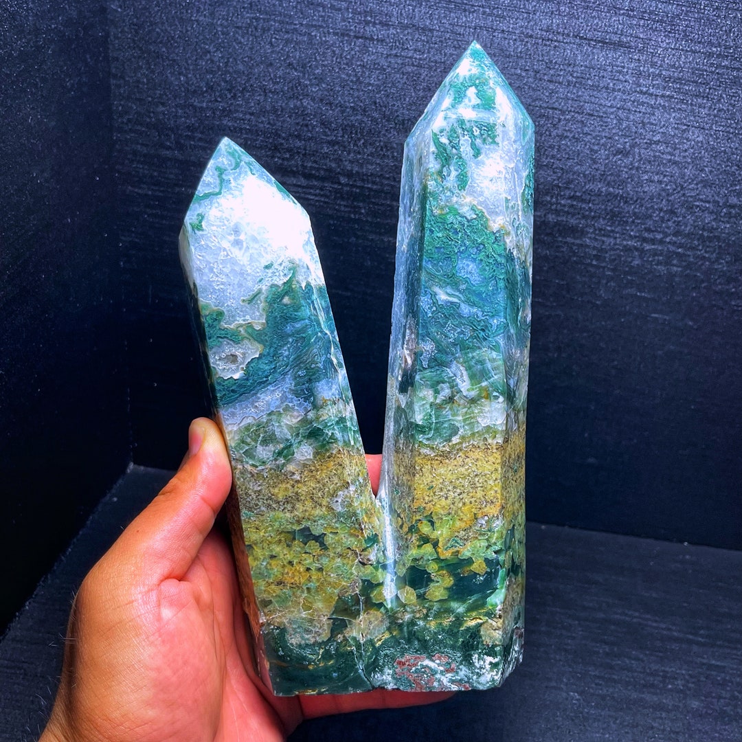 8.66” Natural Ocean Jade Tower Quartz Crystal Obelisk Wand Point ...