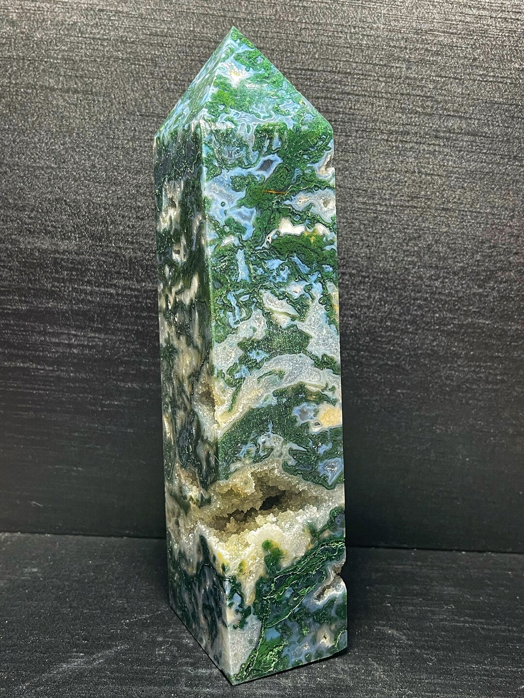 Natural Moss Agate Point Crystal Cave Ocean Grass Agate Geode Quartz ...