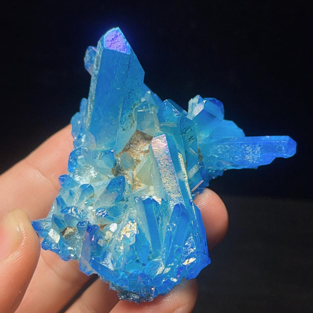 Blue Rainbow Titanium Quartz Cluster, Mineral Specimen, Reiki Heal ...